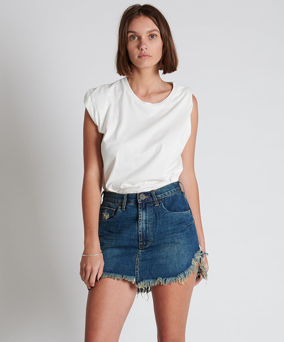 Dirty Indigo Vanguard Mid Rise Relaxed Denim Mini Skirt| OneTeaspoon ...