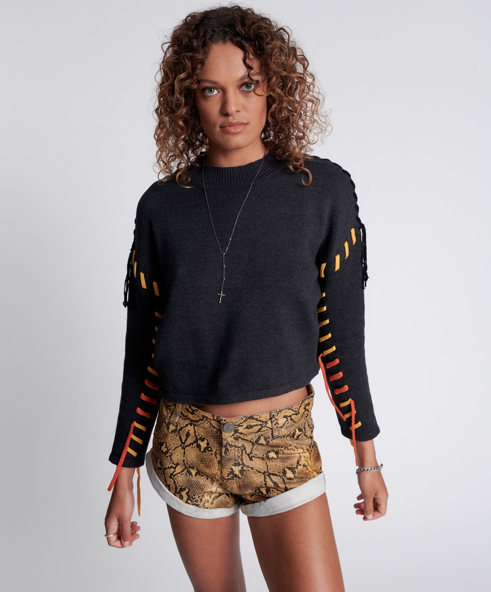 Stitched Up Crop Knit Sweater | One Teaspoon USA