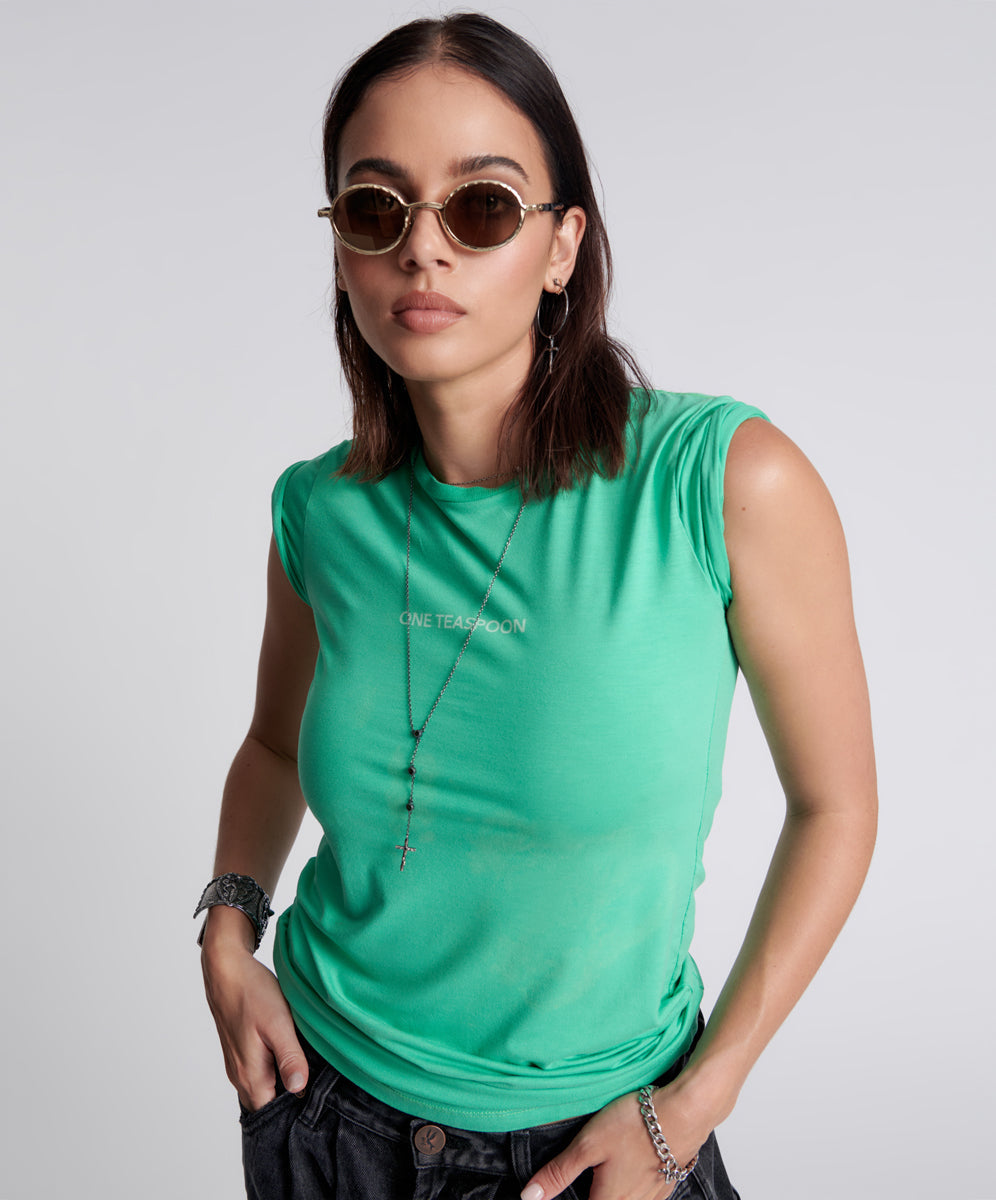 One Teaspoon Fitted Logo Tee Green USA