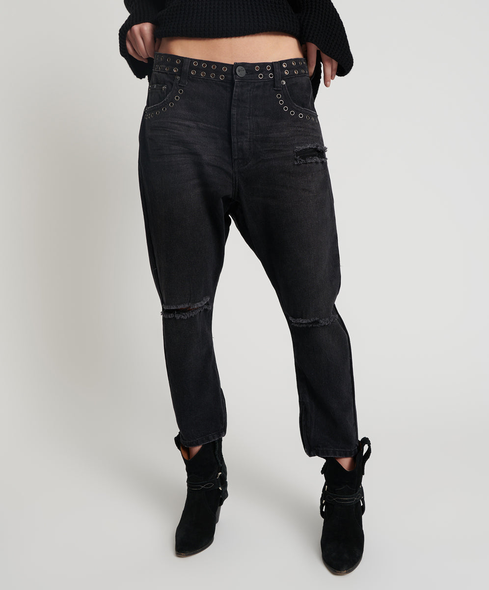 Black Oak Kingpins Cropped Boyfriend Jeans | One Teaspoon USA