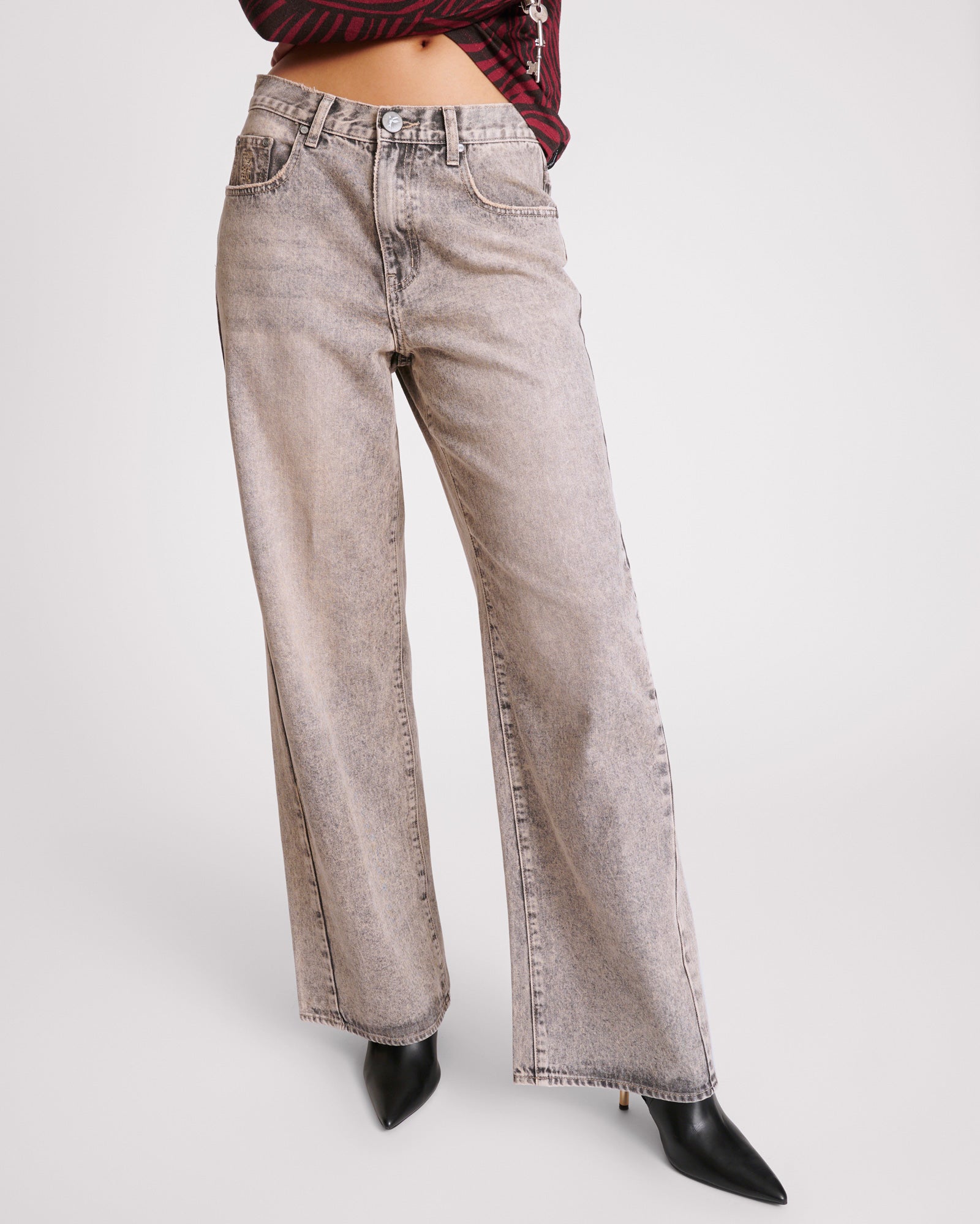 Jackson Mid Waist Wide Leg Denim Jeans - Dusty Smoke | One Jackson Mid Waist Wide Leg Denim Jeans - Dusty Smoke | One