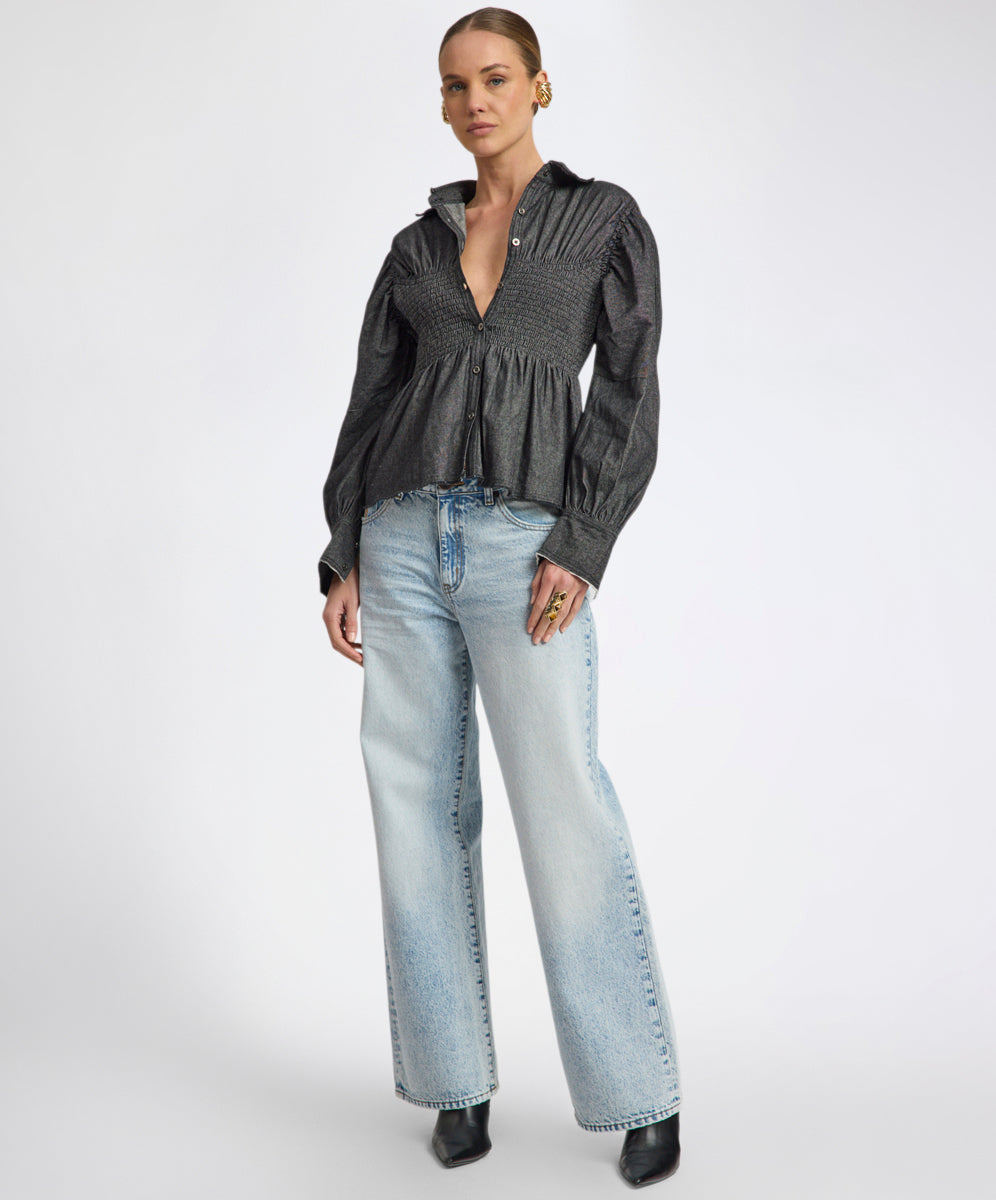 Jackson Mid Waist Wide Leg Denim Jeans - Whisper Blue | One Teaspoon USA